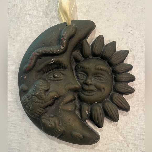 Vintage | Accents | Vintage Clay Pottery Black Moon And Sun Hanging ...